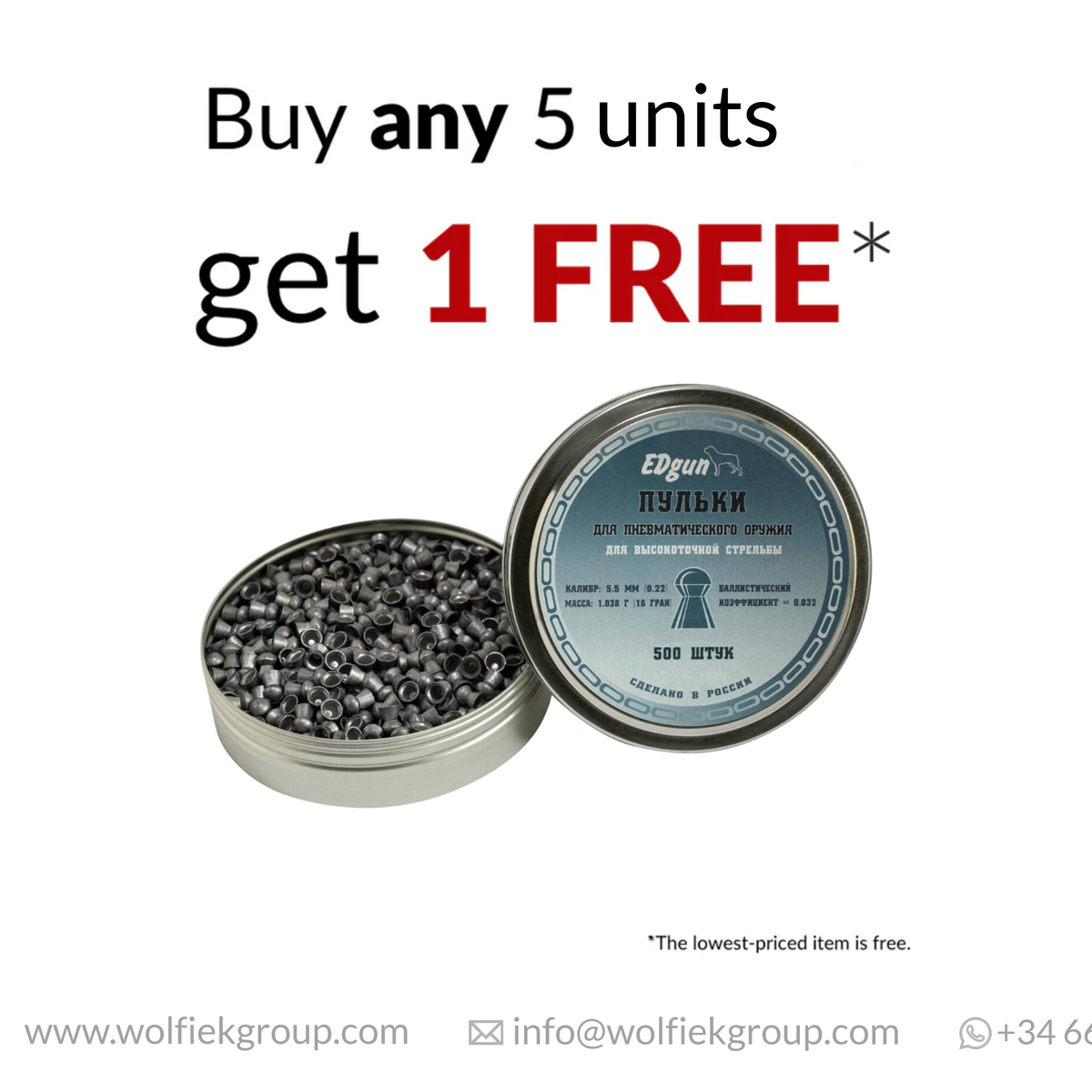 EDgun Premium Exact Pellets Caliber .22 (5,52 mm) Weight 1,03g (15,89gr ...