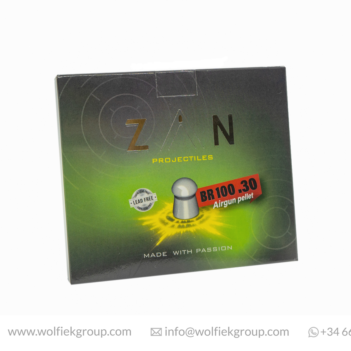 Zan Projectiles Lead Free Airgun Pellets - Cal .30 (7.62mm) | 2.4g (37 ...